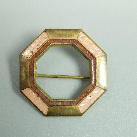 Vintage | Jewelry | Vintage Octagon Shapepink Peach Enamel And Gold ...